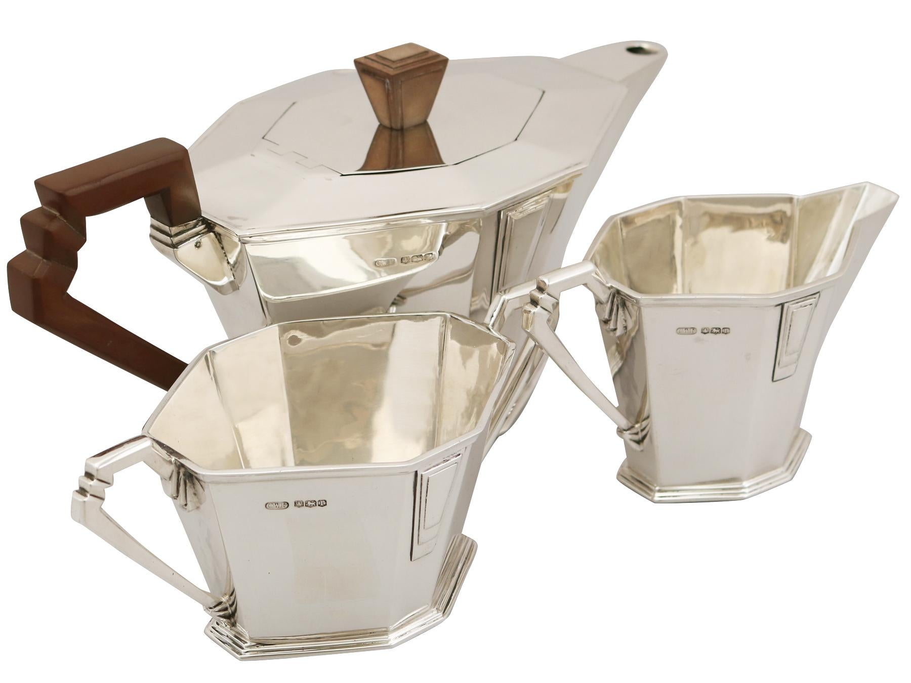 Antique Art Deco Sterling Silver Three-Piece Tea Service at 1stDibs