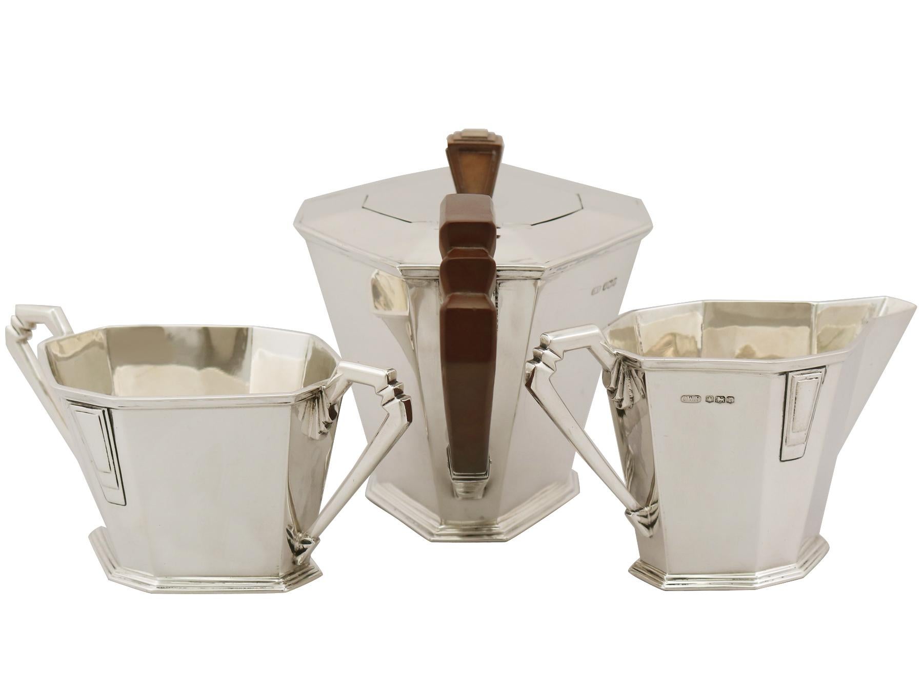 Antique Art Deco Sterling Silver Three-Piece Tea Service at 1stDibs