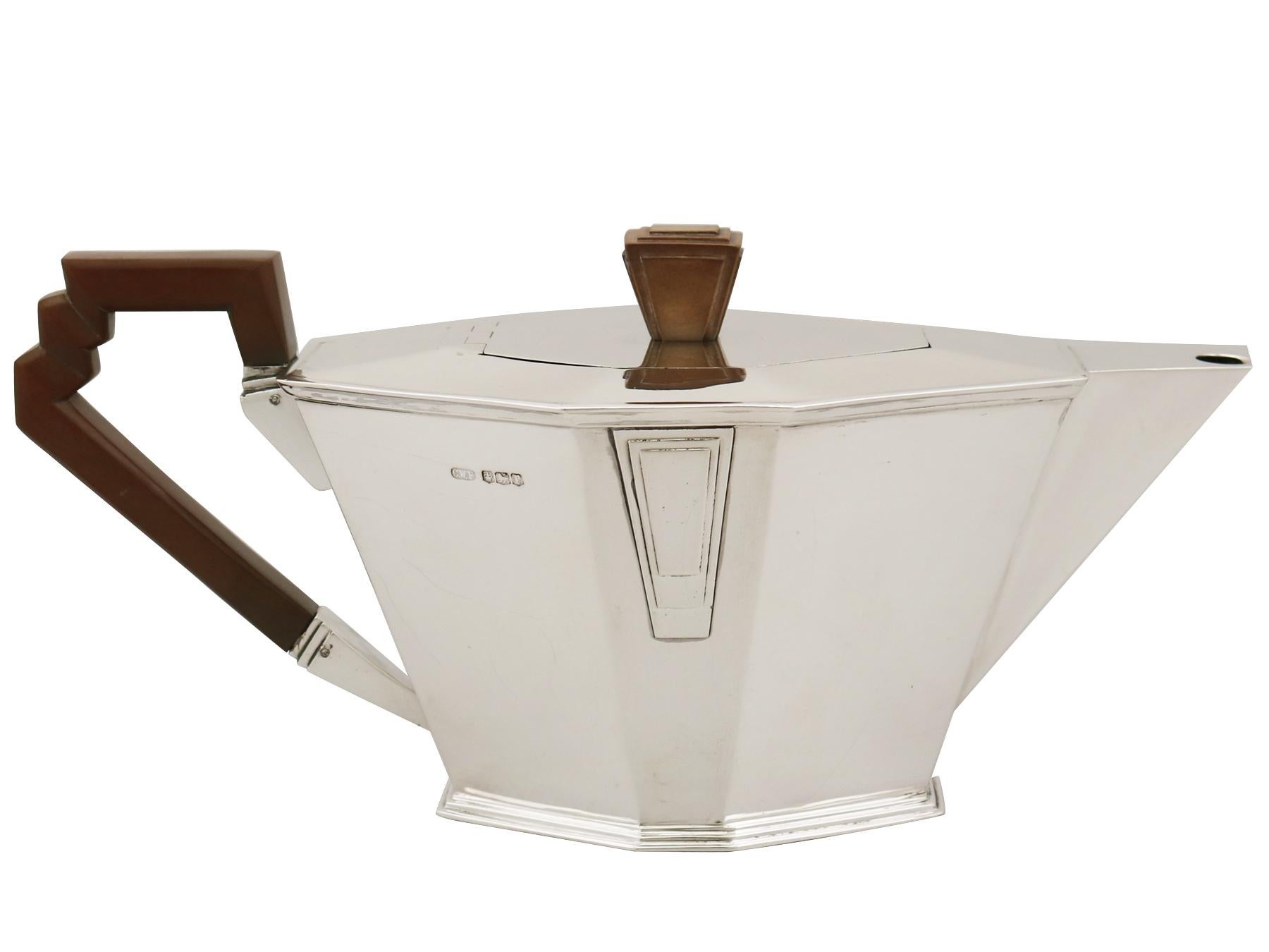 Antique Art Deco Sterling Silver Three-Piece Tea Service at 1stDibs