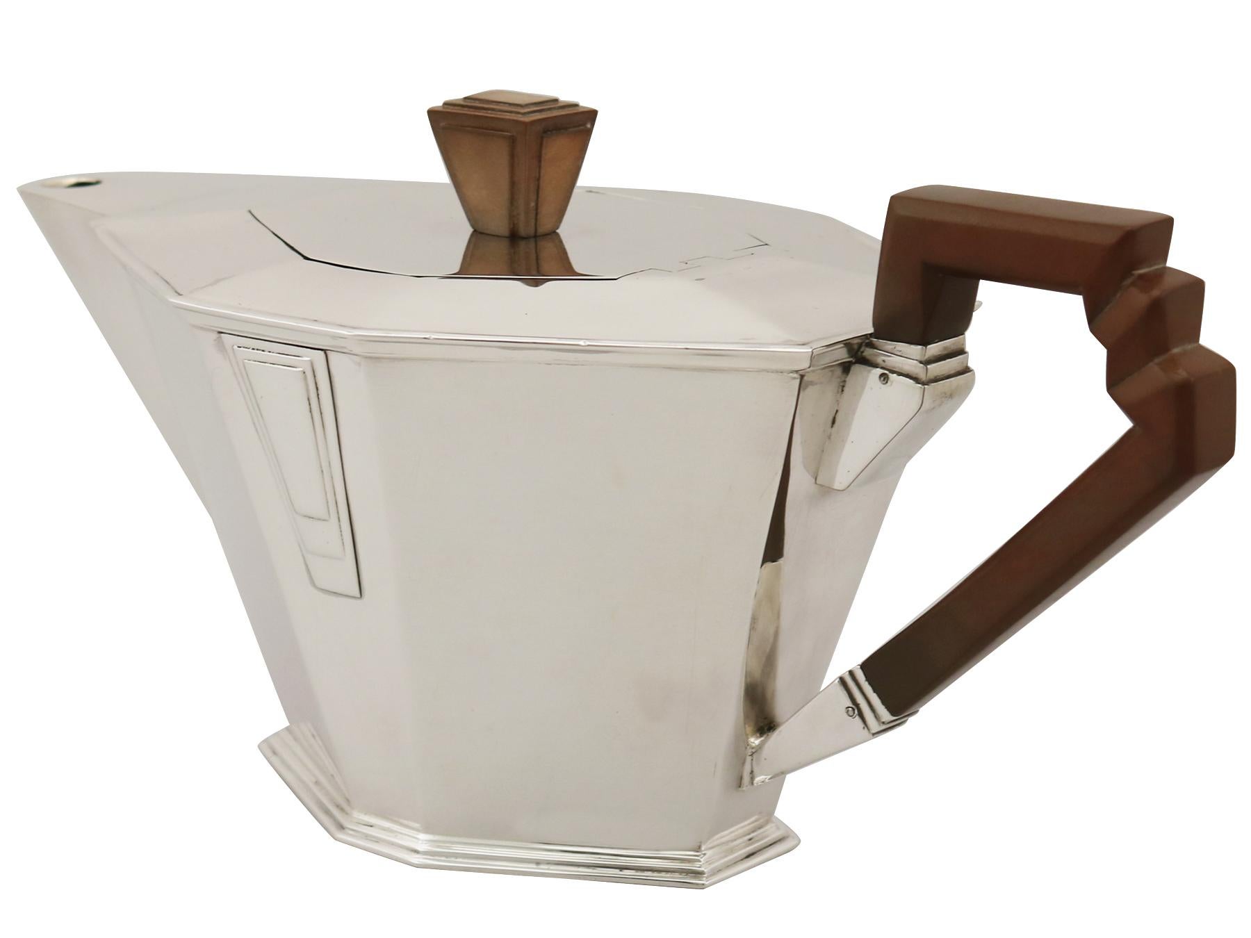 Antique Art Deco Sterling Silver Three-Piece Tea Service at 1stDibs