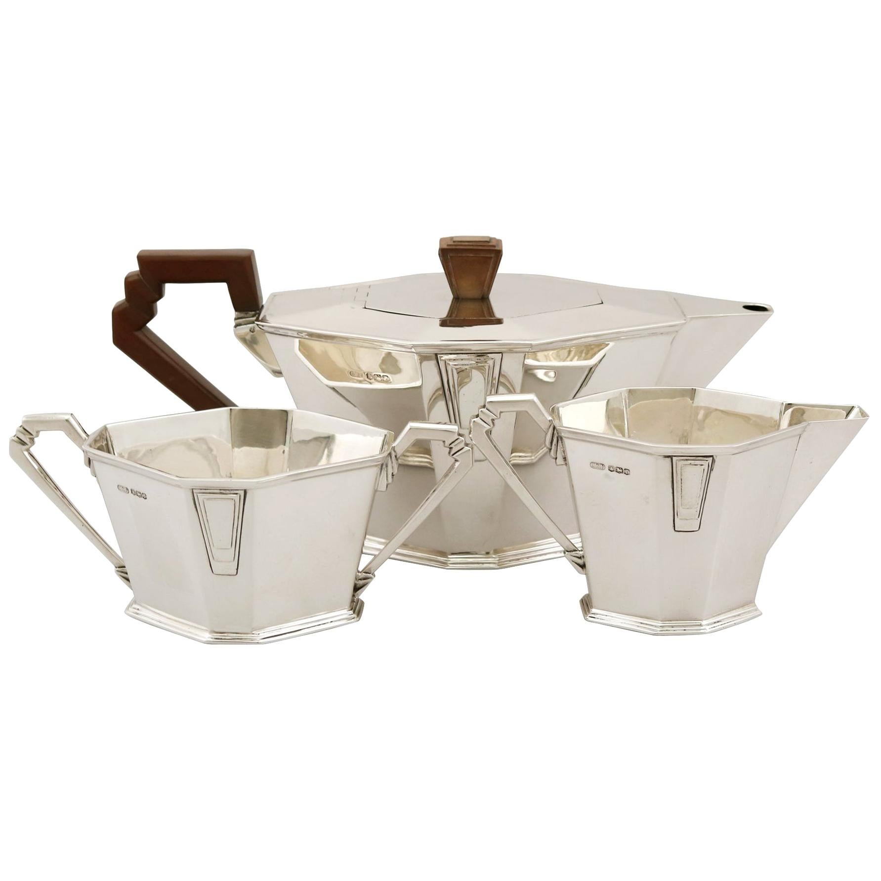 Antique Art Deco Sterling Silver Three-Piece Tea Service at 1stDibs