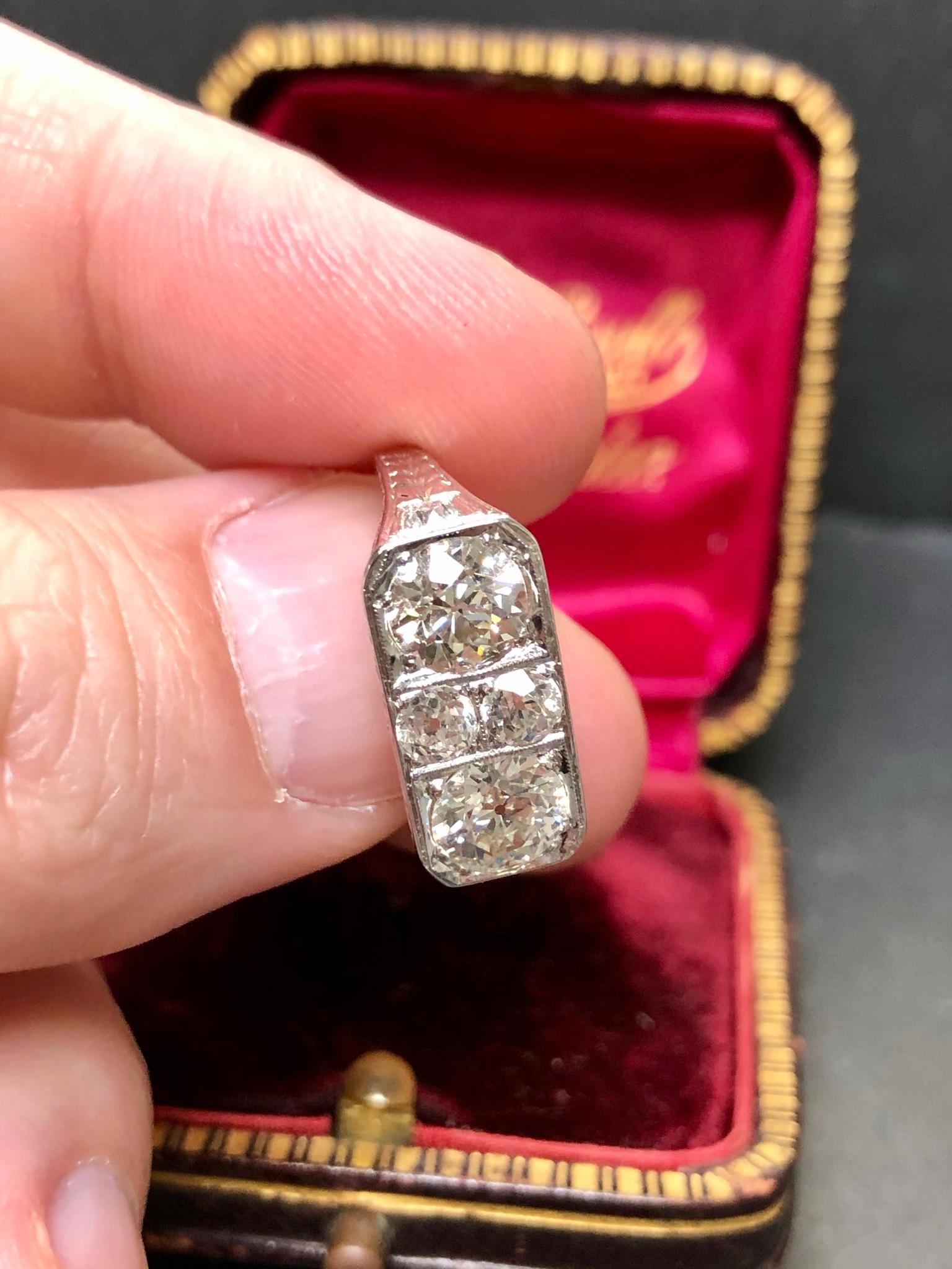 Antique Art Deco Textured Platinum Double Diamond Saddle Ring 2.57cttw ...