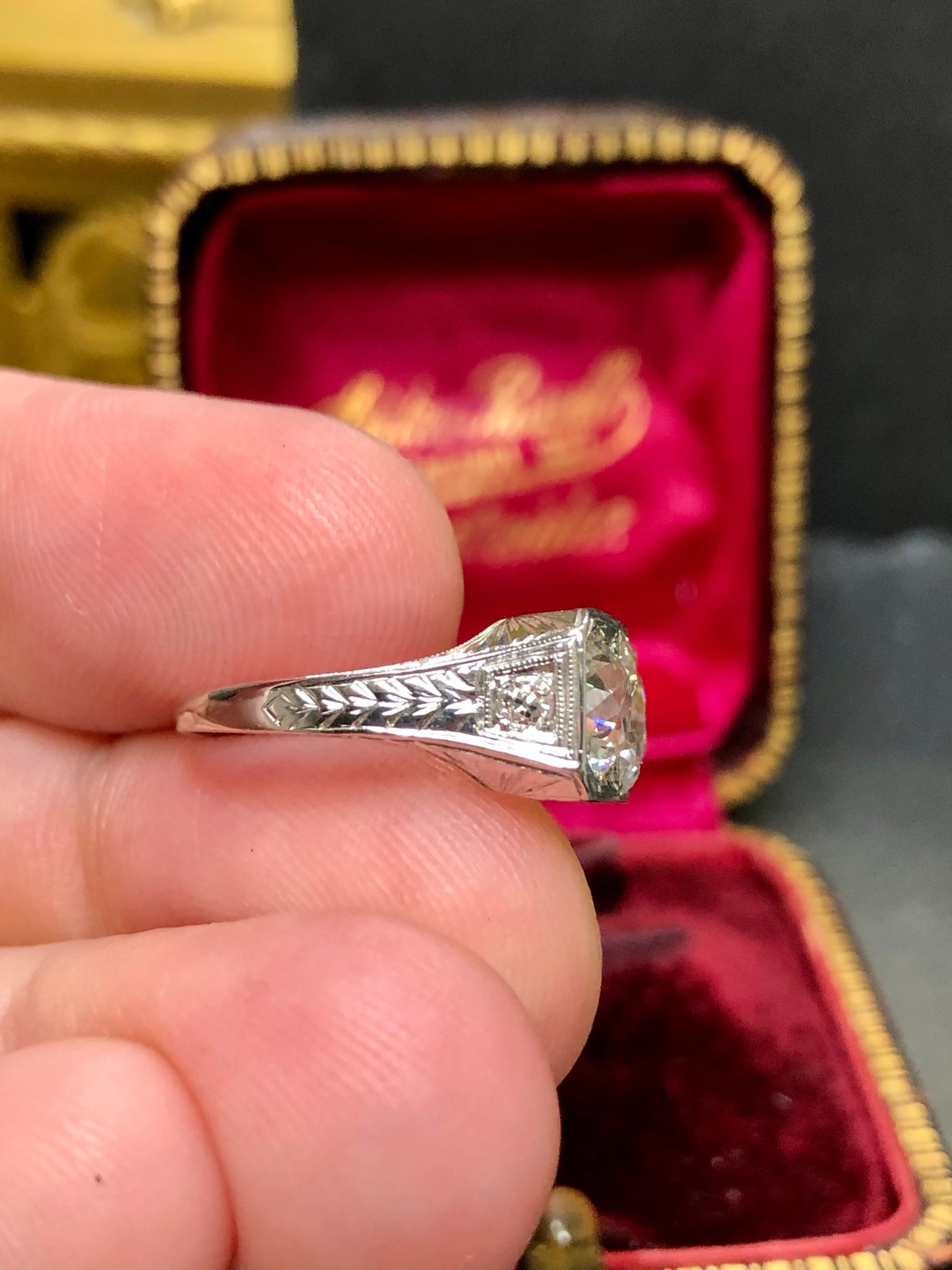 Antique Art Deco Textured Platinum Double Diamond Saddle Ring 2.57cttw ...