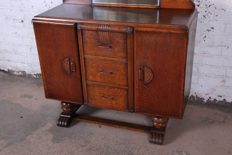 Antique Art Deco Tiger Oak Sideboard Buffet, 1930s at 1stDibs