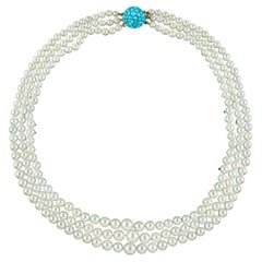 1920's Art Deco Triple Strand Pearl Necklace with Antique Diamond Clasp For Sale at 1stDibs