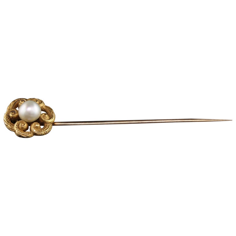 Antique Art Nouveau 14 Karat Yellow Gold Pearl Stick Pin at 1stDibs