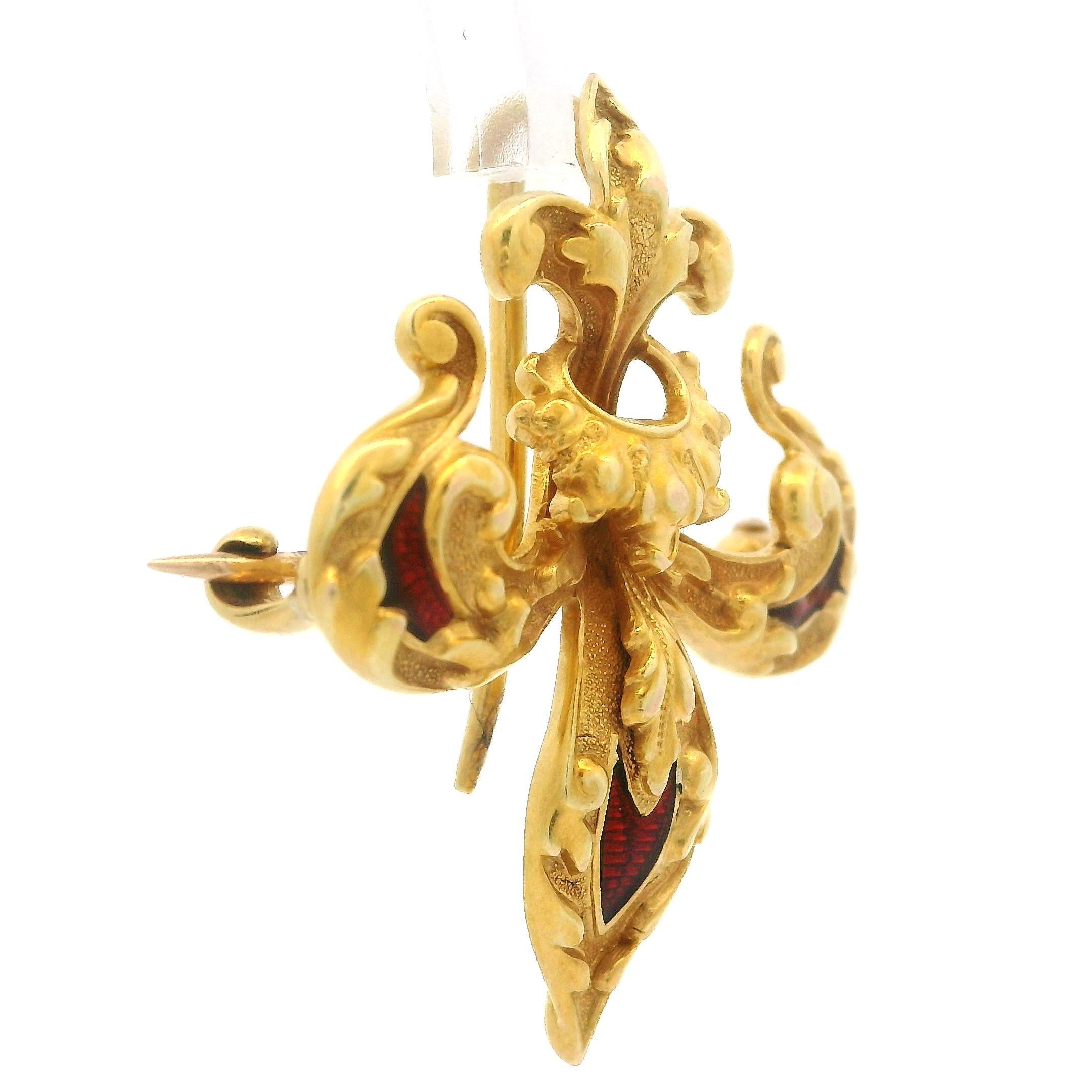 Antique Art Nouveau 14k Yellow Gold Enamel Fleur-De-Lis Repousse Work ...