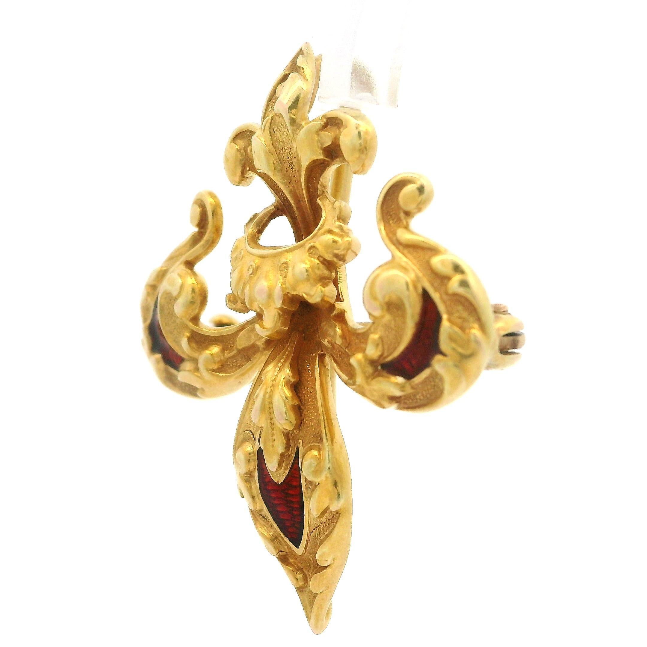 Antique Art Nouveau 14k Yellow Gold Enamel Fleur-De-Lis Repousse Work ...