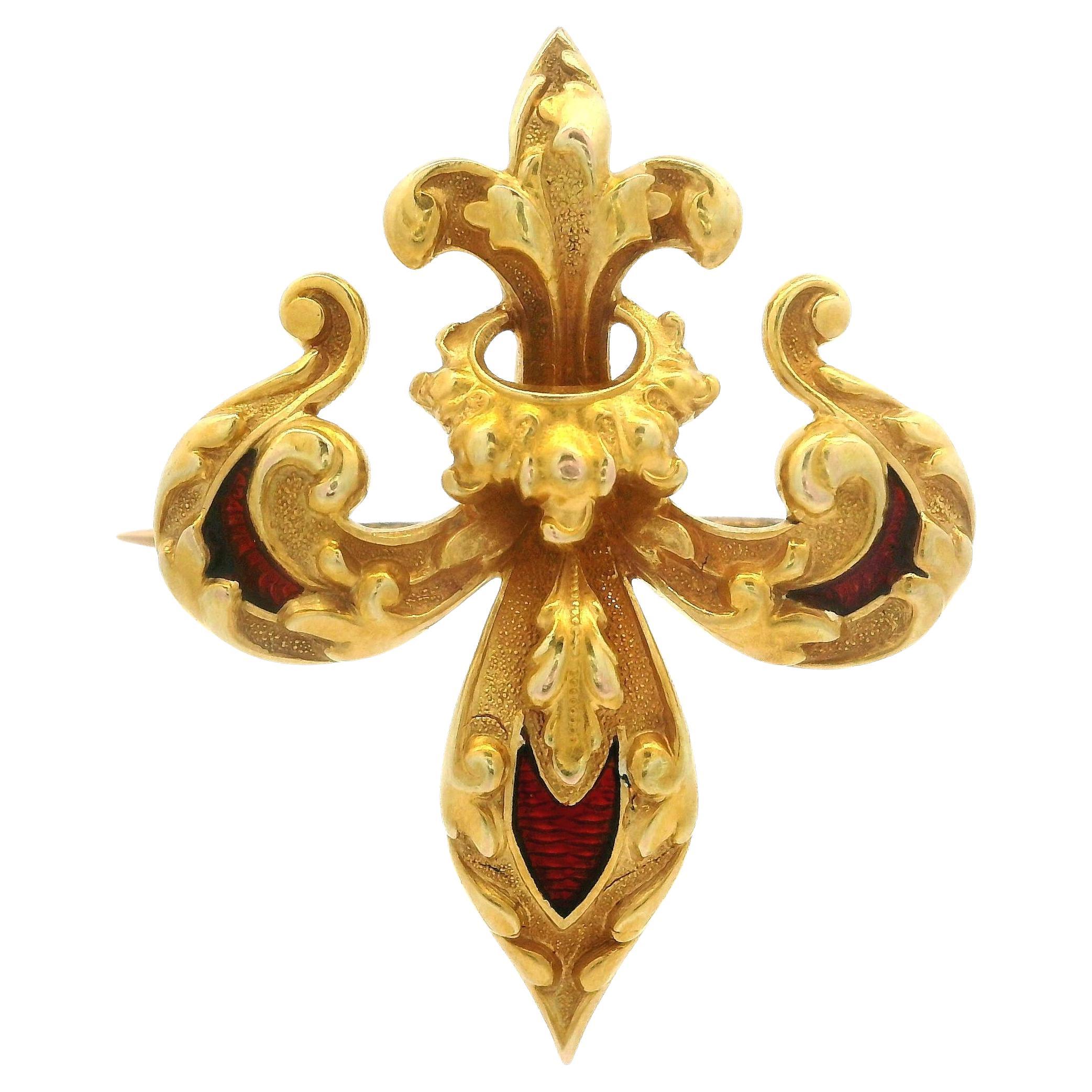 Antique Art Nouveau 14k Yellow Gold Enamel Fleur-De-Lis Repousse Work ...