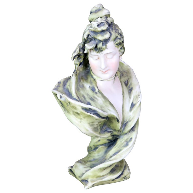 Antique Art Nouveau Amphora Porcelain Portrait Bust of a Woman, Circa ...