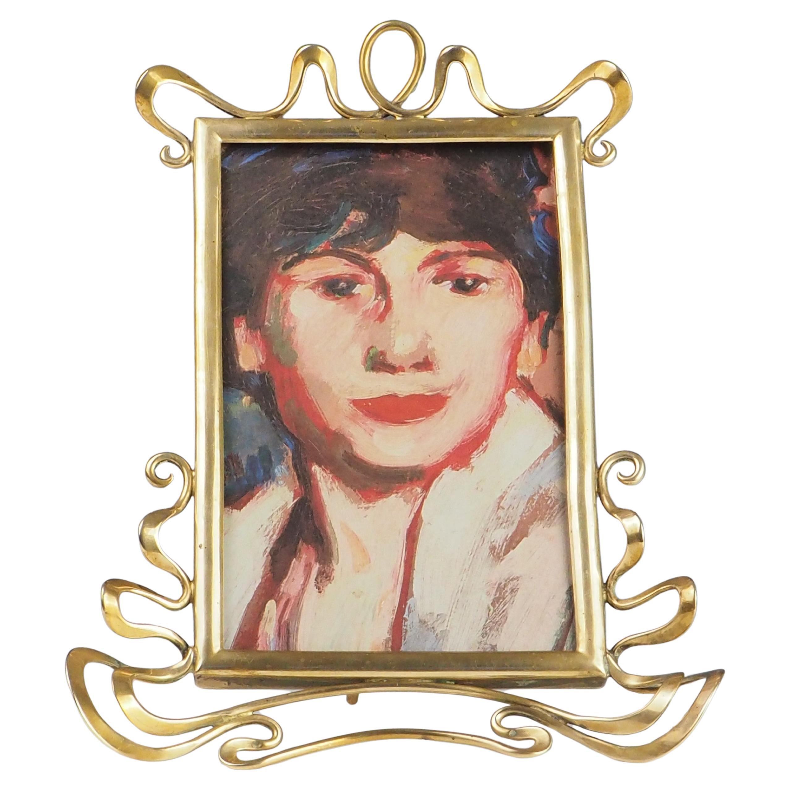 Antique Art Nouveau Brass Photo Frame with Rose and Enamel Design For ...