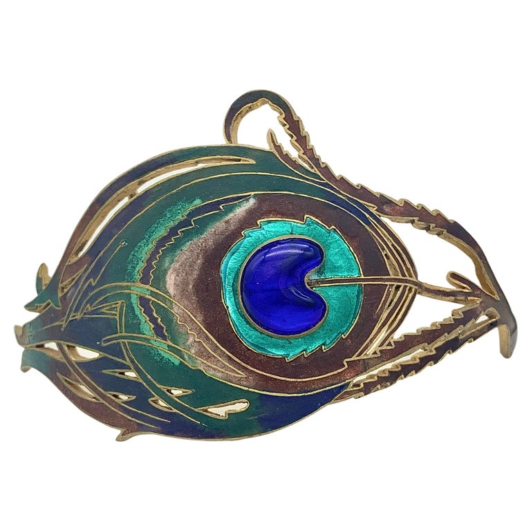 Antique Art Nouveau Buckle Peacock Feather Piel Frères Polychrome ...