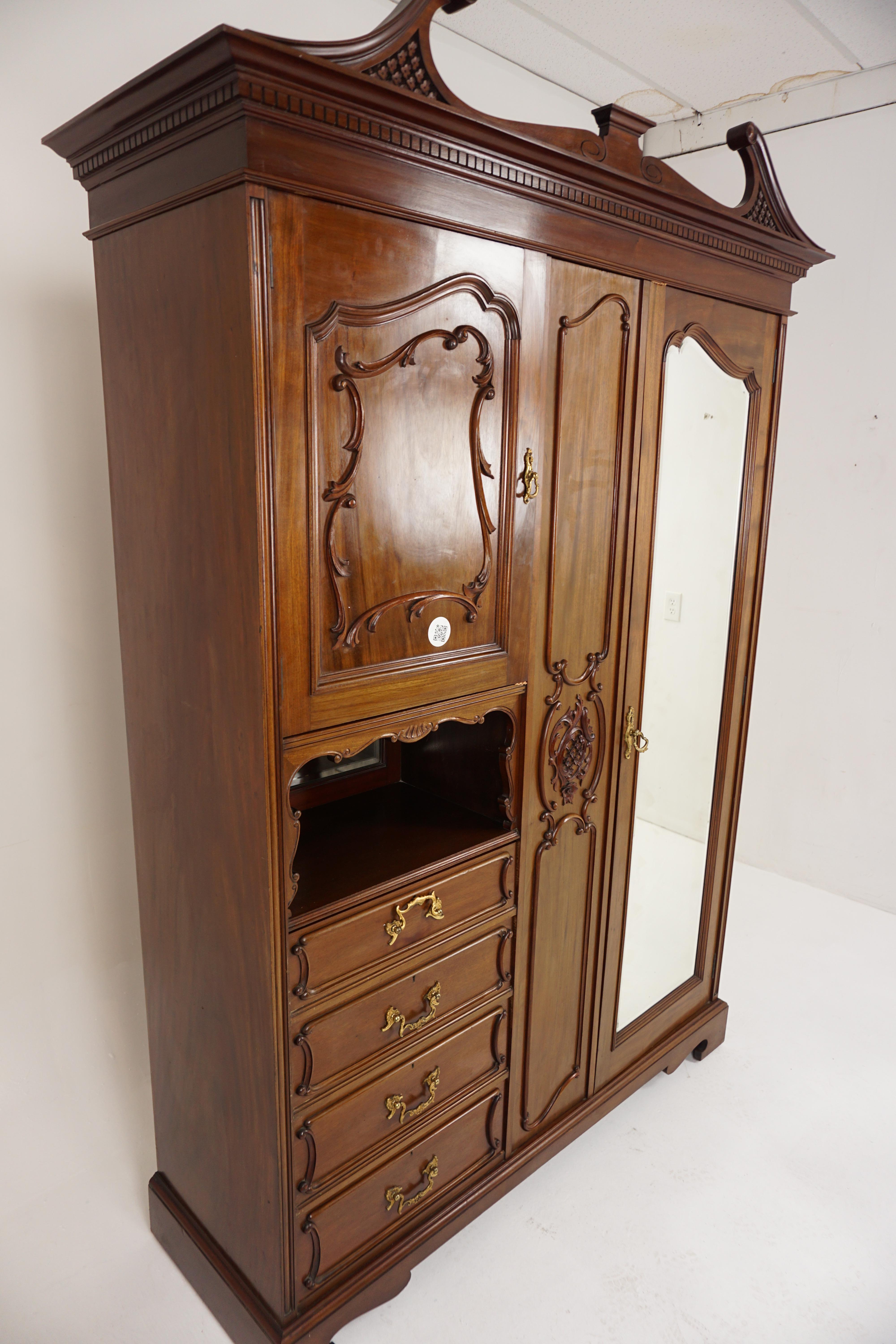 Antique Art Nouveau Compactum Armoire, Wardrobe Closet, Scotland 1890 ...