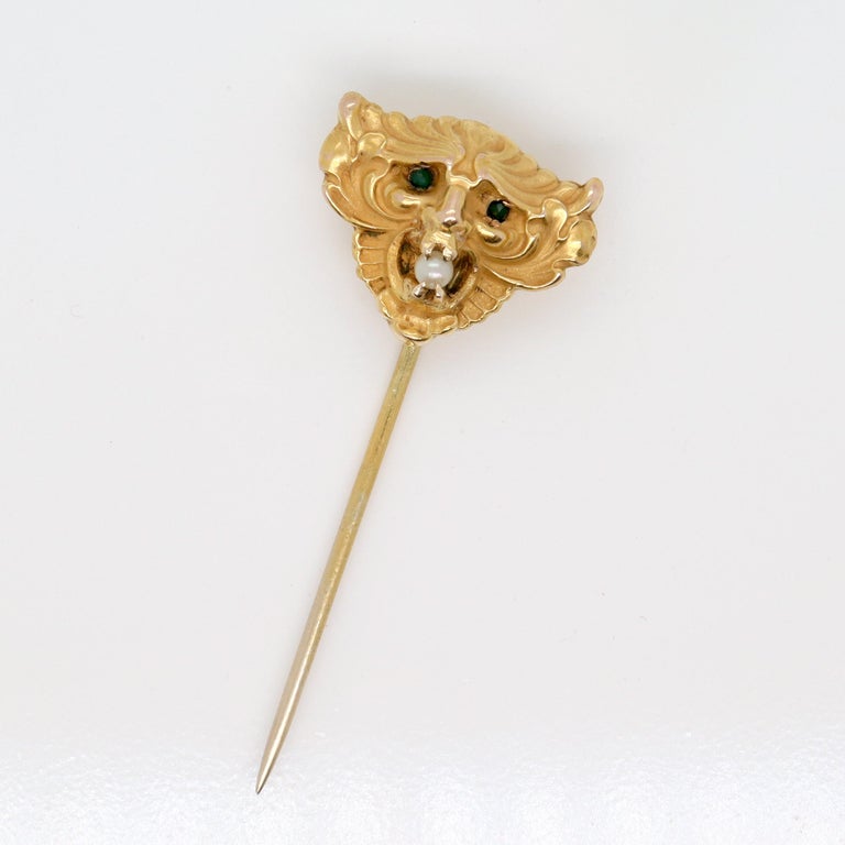 Antique Art Nouveau Devil's Mask 14K Gold and Pearl Stick Pin or Lapel ...