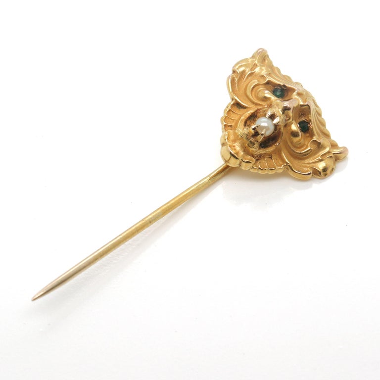Antique Art Nouveau Devil's Mask 14K Gold and Pearl Stick Pin or Lapel ...