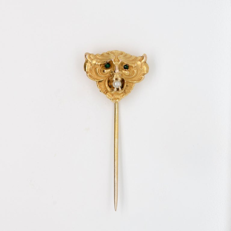 Antique Art Nouveau Devil's Mask 14K Gold and Pearl Stick Pin or Lapel ...