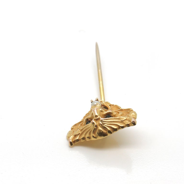 Antique Art Nouveau Devil's Mask 14K Gold and Pearl Stick Pin or Lapel ...