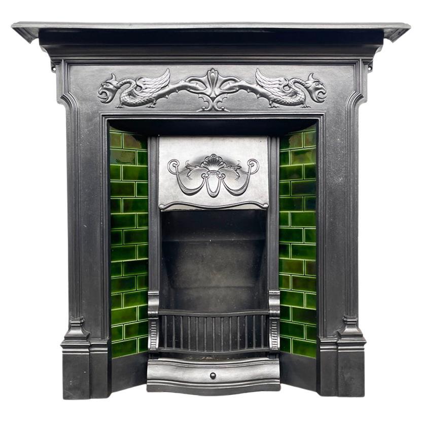 Antique Art Nouveau Edwardian Cast Iron Combination Grate at 1stDibs