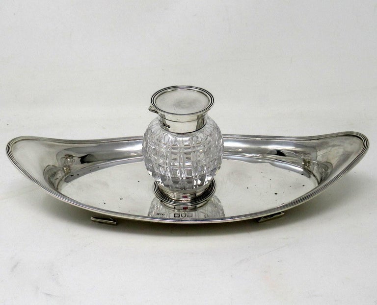 Antique Art Nouveau English Sterling Silver Crystal Ink Desk Inkstand ...