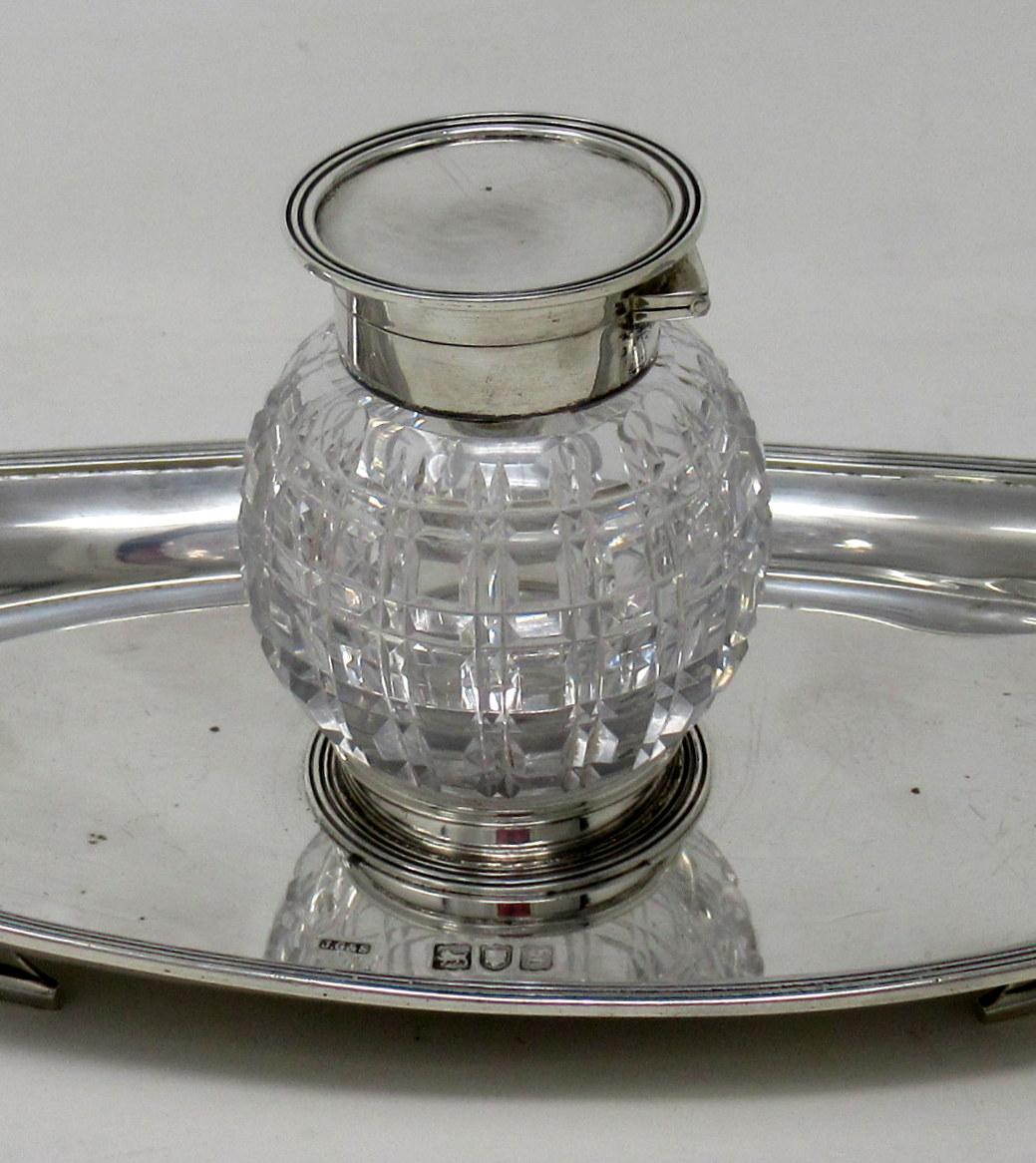 Antique Art Nouveau English Sterling Silver Crystal Ink Desk Inkstand ...