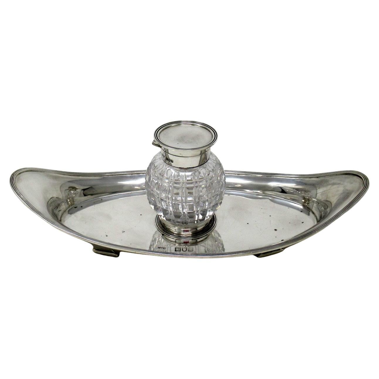 Antique Art Nouveau English Sterling Silver Crystal Ink Desk Inkstand ...