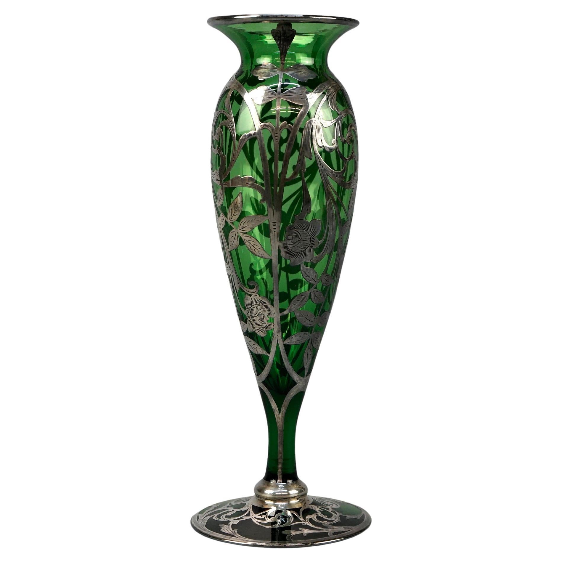 Art Nouveau Sterling Silver Overlay Glass Vase, Alvin, circa 1900 at ...
