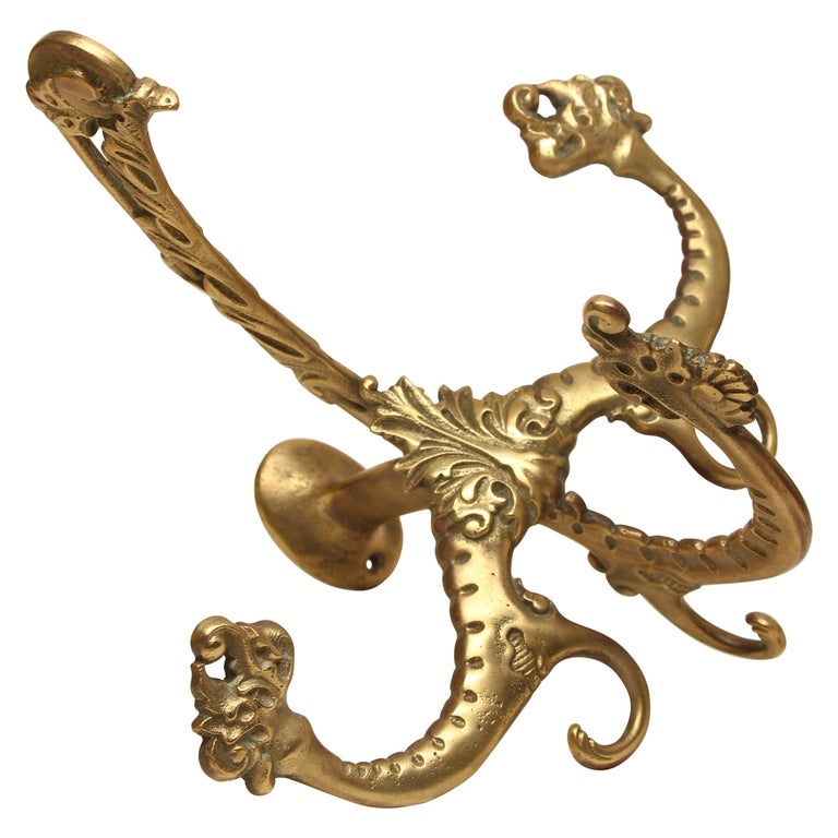 Antique Art Nouveau Hall Tree Hook Oversized Ornate Four Arm Brass at ...