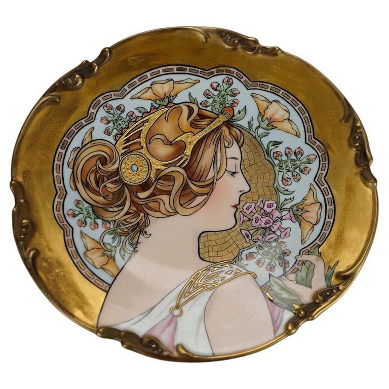 Antique Art Nouveau JPL Porcelain Portrait Plate, Edith Bixler Laubach ...