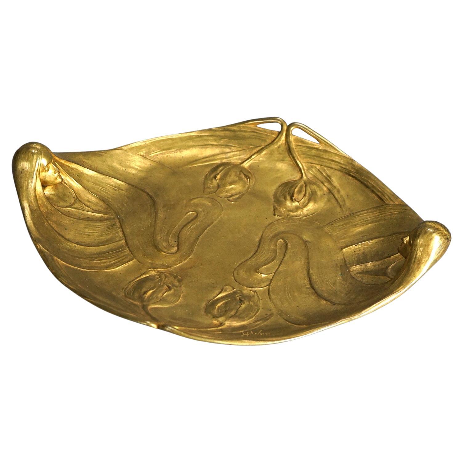 Antique Art Nouveau Large Bronze Figural Tray Signed H. Weiss ...