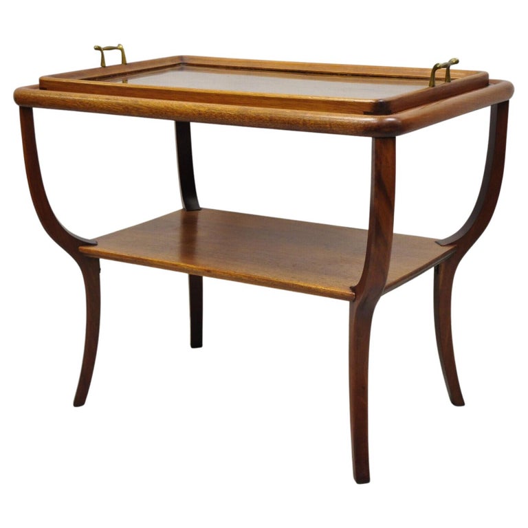 Antique Art Nouveau Mahogany Saber Legs Serving Side Table with Glass ...