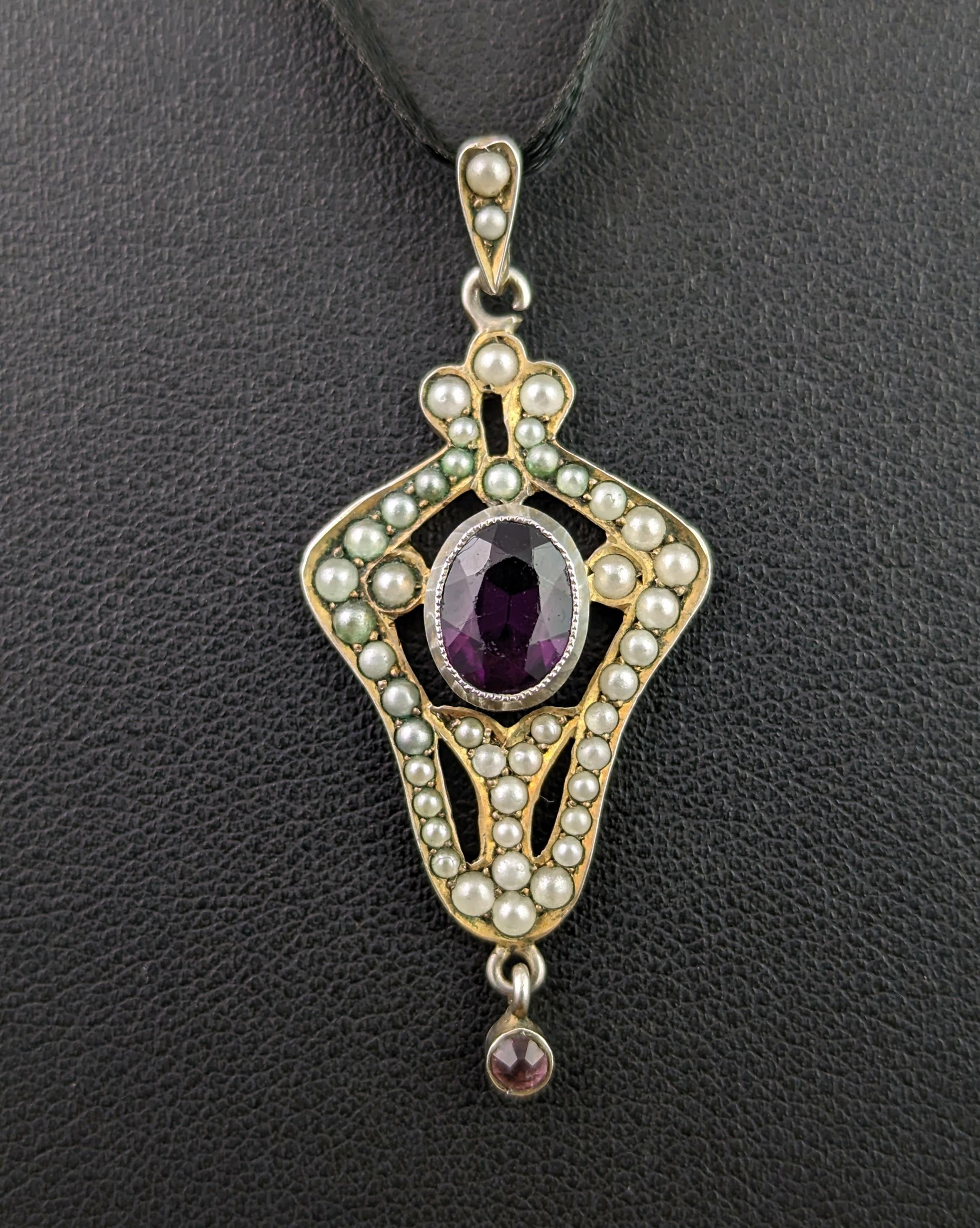Antique Art Nouveau Paste Lavalier Pendant, Silver Gilt at 1stDibs