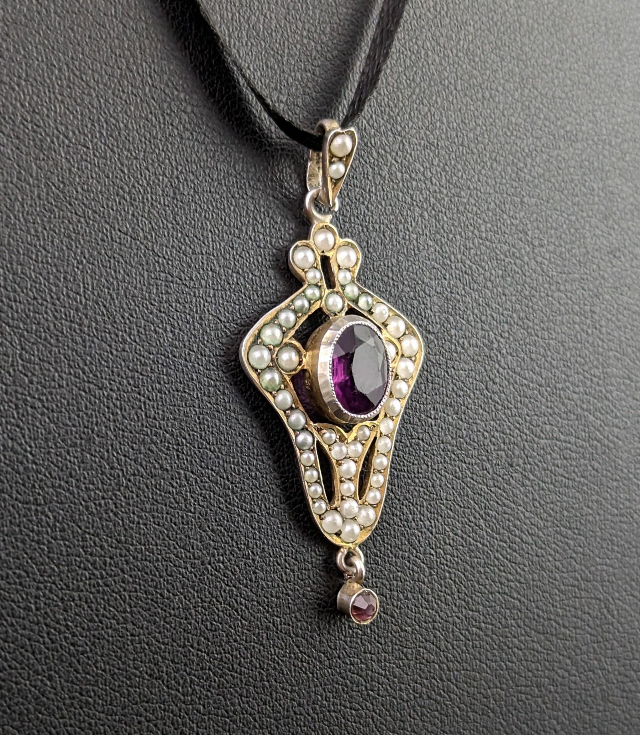 Antique Art Nouveau Paste Lavalier Pendant, Silver Gilt at 1stDibs