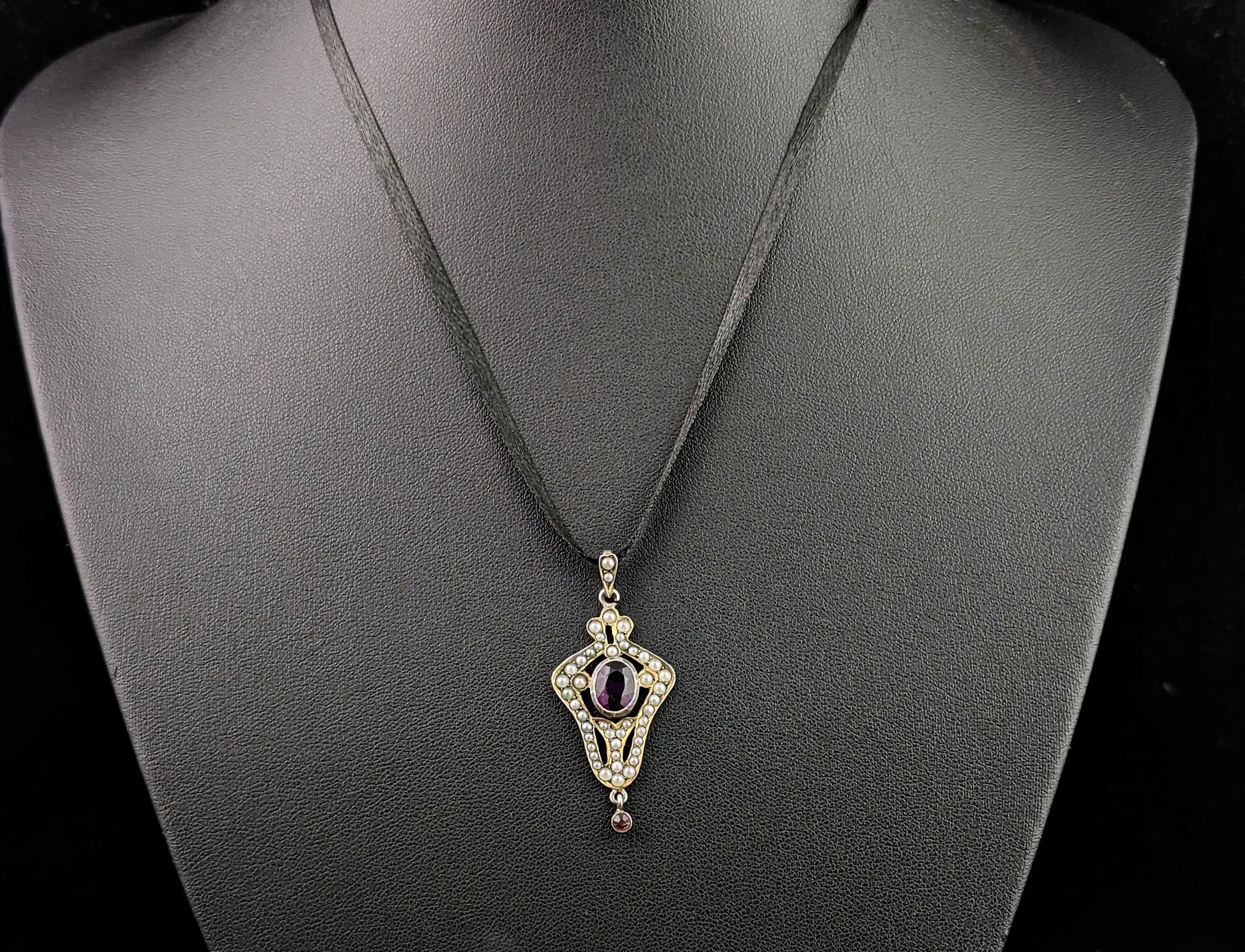 Antique Art Nouveau Paste Lavalier Pendant, Silver Gilt at 1stDibs