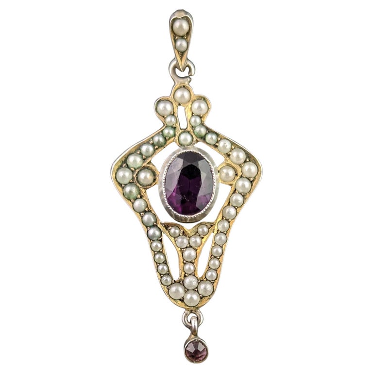 Antique Art Nouveau Paste Lavalier Pendant, Silver Gilt For Sale at 1stDibs