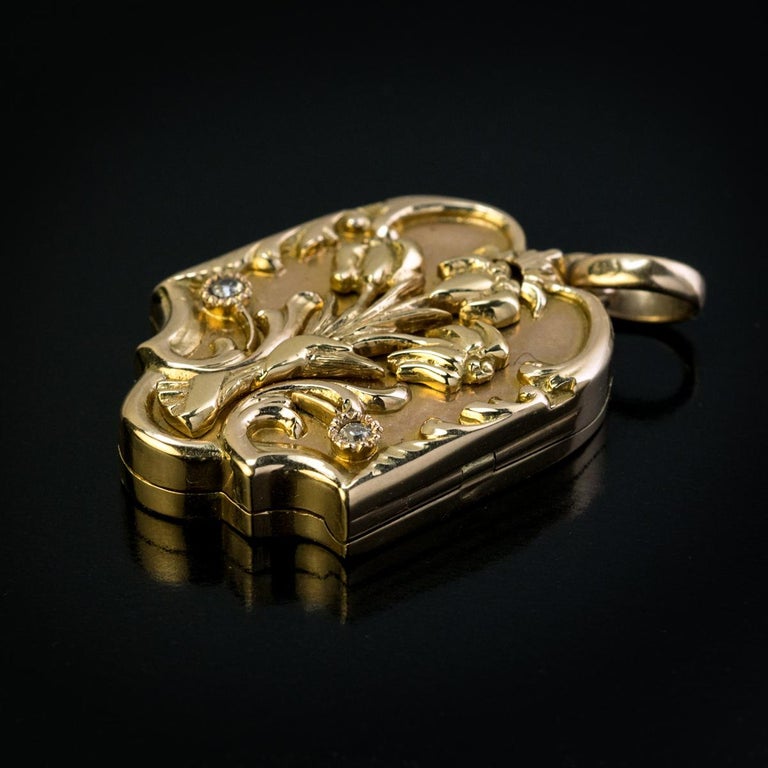 Antique Art Nouveau Russian Gold Diamond Locket Pendant at 1stDibs ...