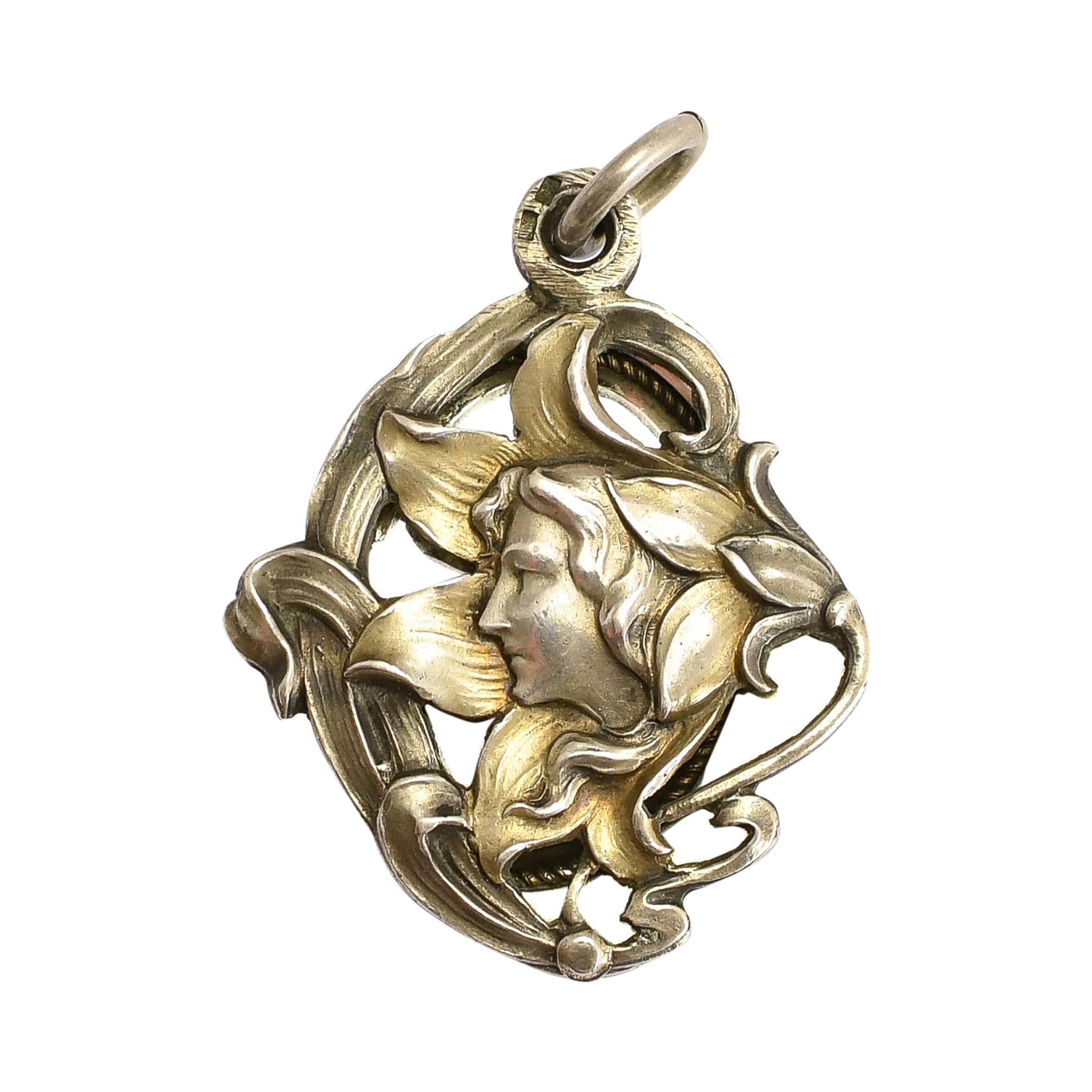 Antique Art Nouveau Silver Mirror Locket Necklace at 1stDibs