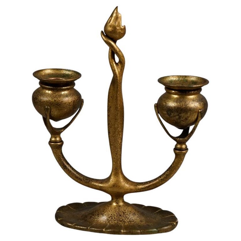 Antique Art Nouveau Tiffany Studios Doré Bronze Candle Holder, c1890 at ...