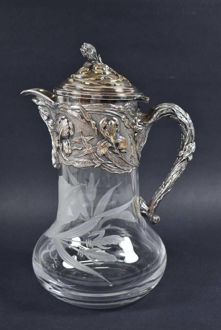 Antique Art Nouveau Topazio Silver Plate and Etched Glass Carafe ...