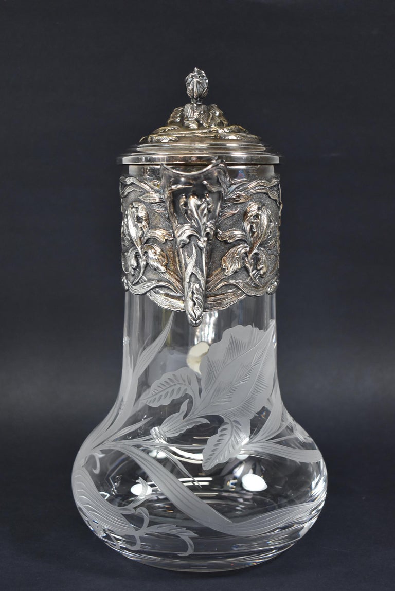 Antique Art Nouveau Topazio Silver Plate and Etched Glass Carafe ...
