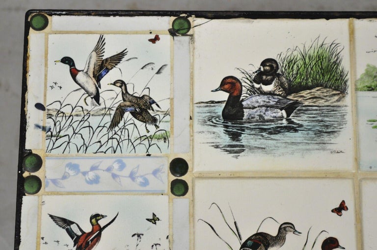 Antique Art Nouveau Wrought Iron Small Side Table with Duck Geese Tile ...