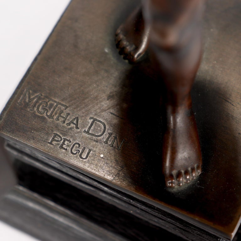 Antique Artist Signed Pegu Burmese Bronze Sculpture of a Man with ...