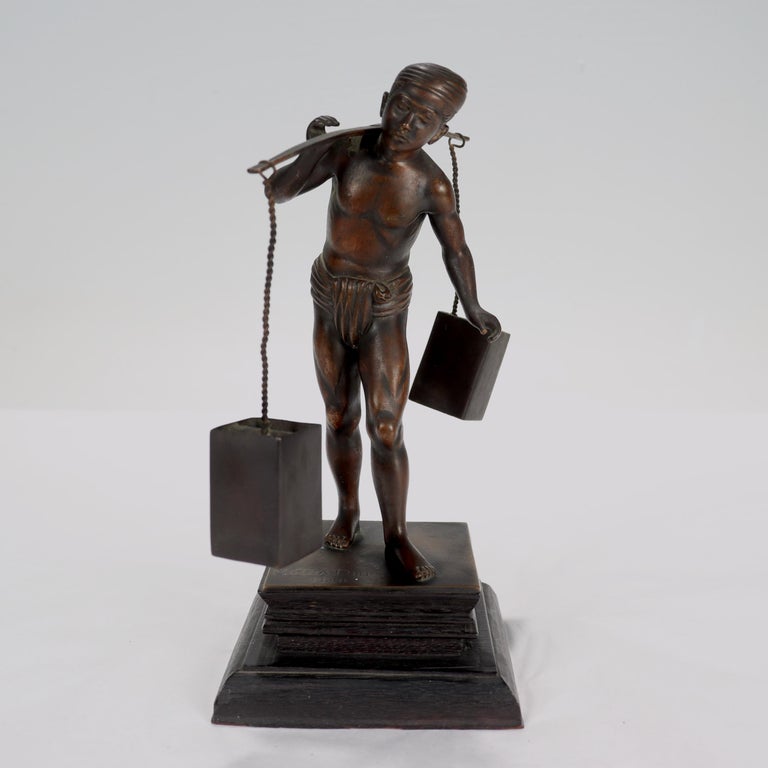 Antique Artist Signed Pegu Burmese Bronze Sculpture of a Man with ...