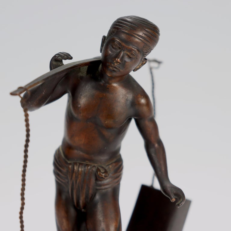 Antique Artist Signed Pegu Burmese Bronze Sculpture of a Man with ...