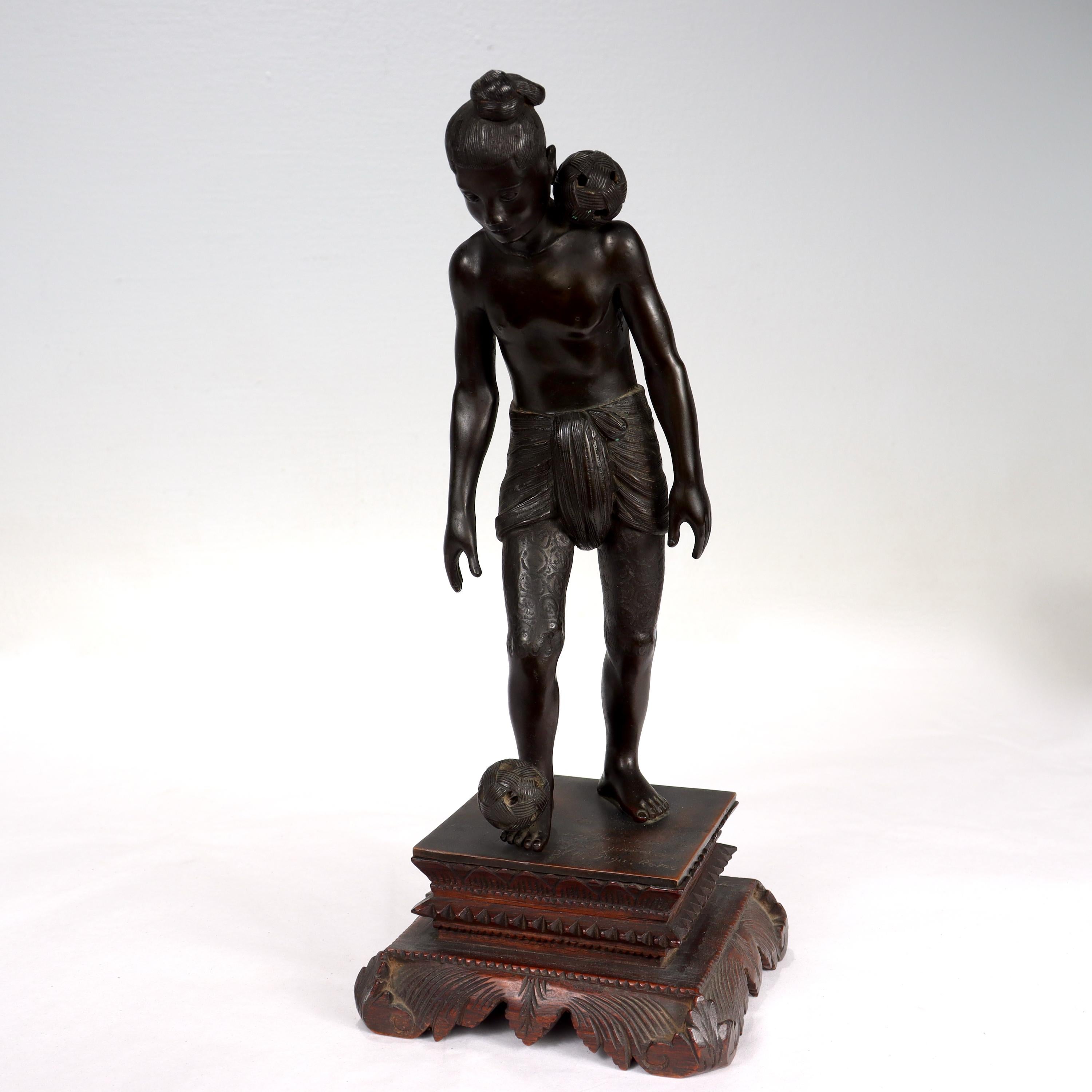 Antique Artist Signed Pegu Burmese Bronze Sculpture of Boy with ...
