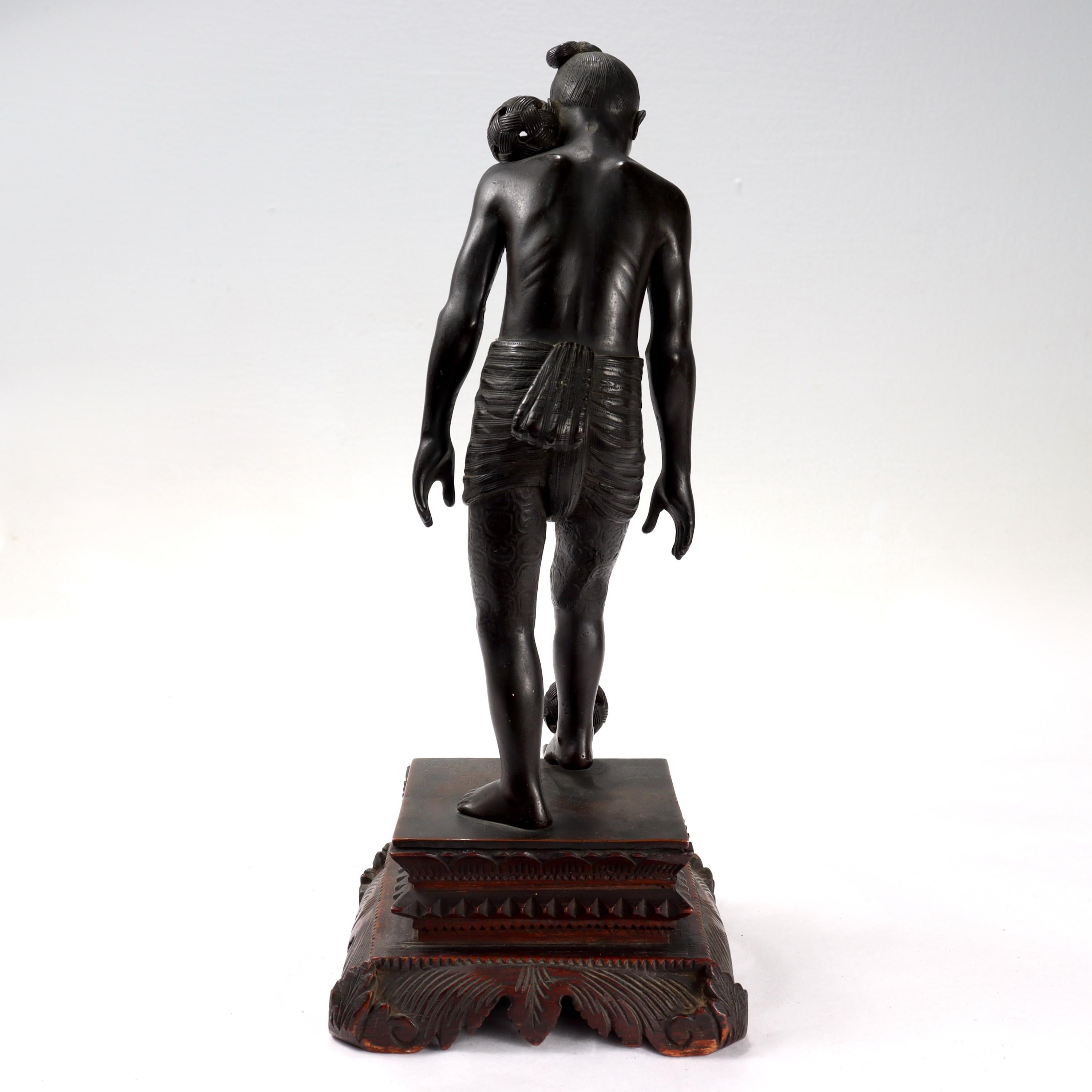 Antique Artist Signed Pegu Burmese Bronze Sculpture of Boy with ...