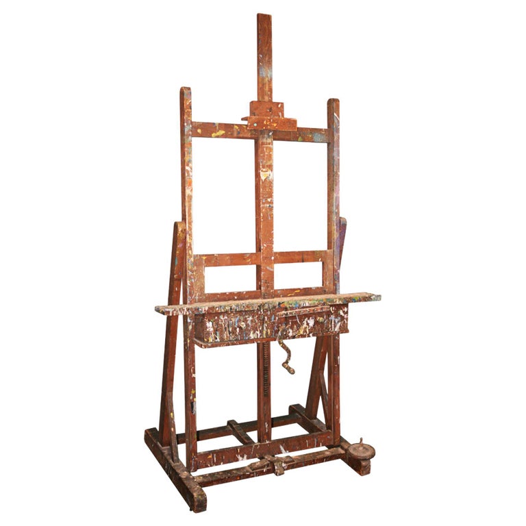 Antique Artists Easel, Large Dimensions, Adjustable with Old Paint For ...