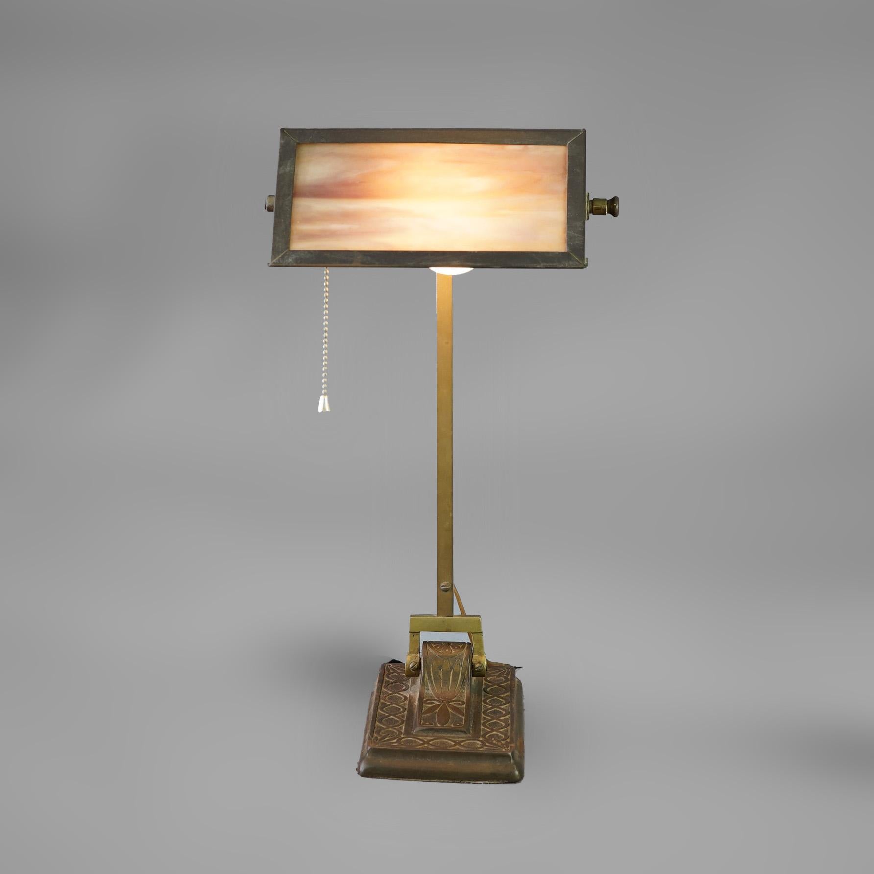 Antique Arts And Crafts Bradley and Hubbard School Brass and Slag Glass ...