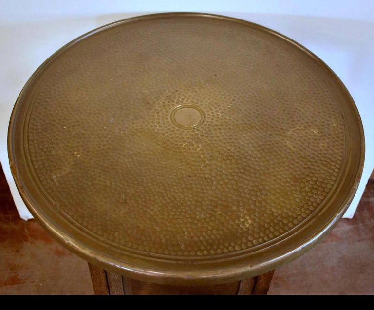 Antique Arts and Crafts Brass Top Table with Display Cabinet ...