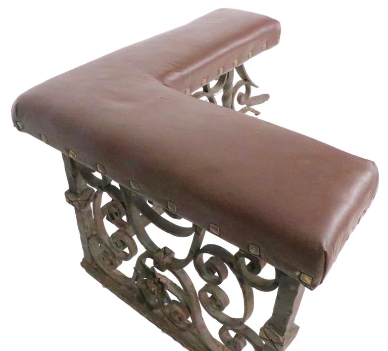 Antique Arts and Crafts Gothic Spanish Style Wrought Iron Bench Club ...