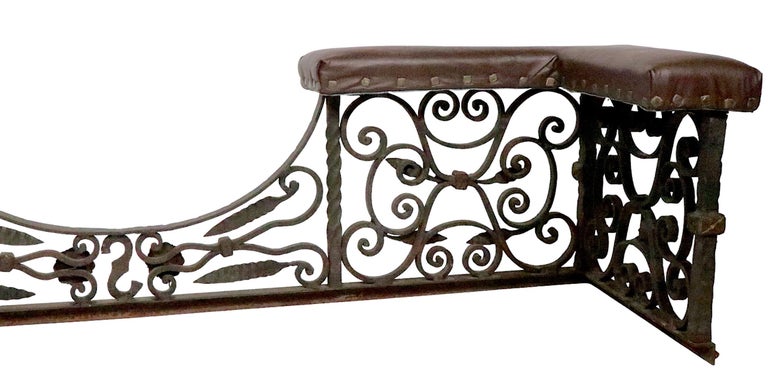 Antique Arts and Crafts Gothic Spanish Style Wrought Iron Bench Club ...